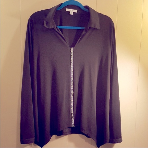Studio Works | Tops | Studio Works Black Top With Bling Trim Accents ...